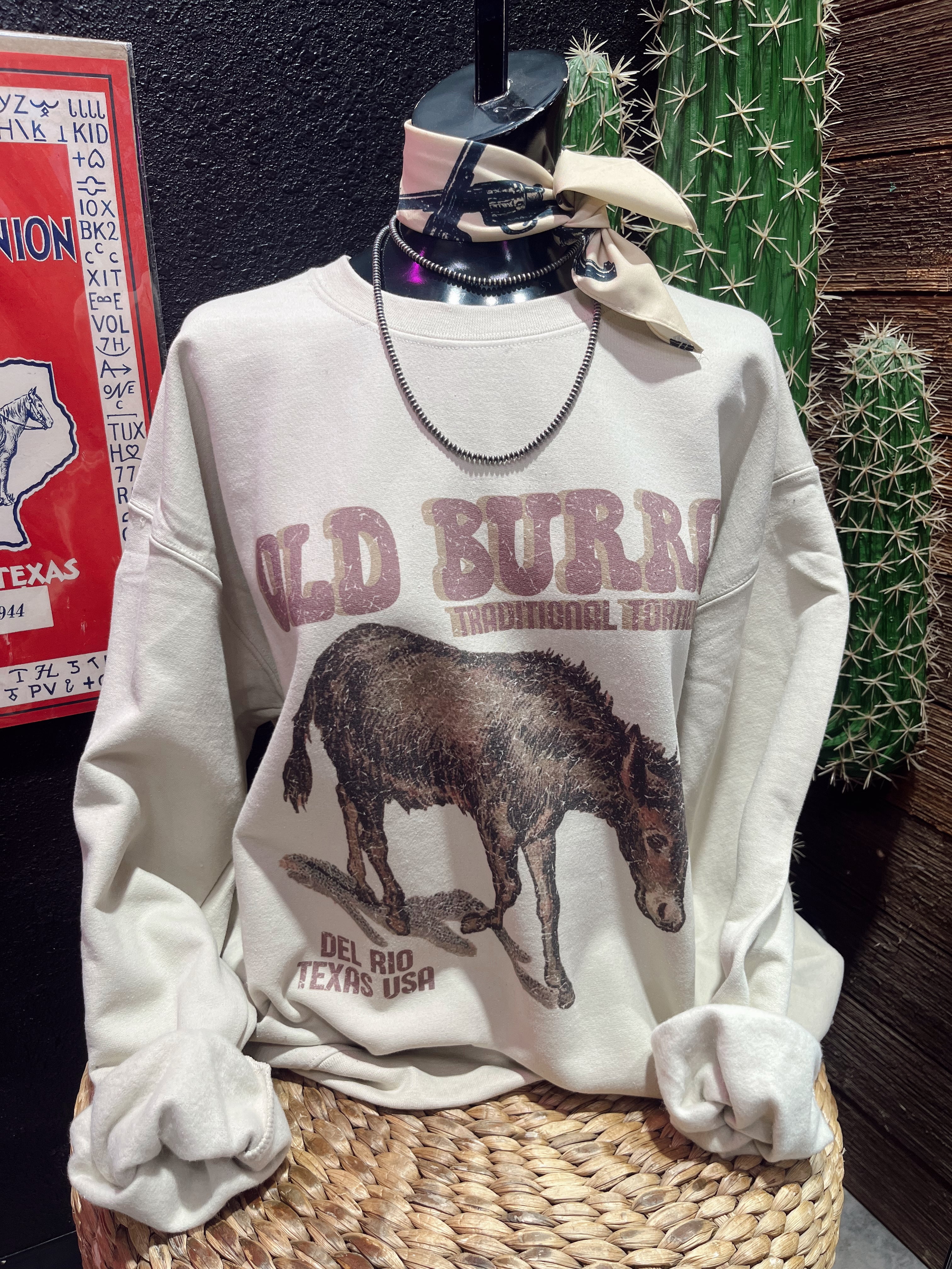 Old Burro on Sand Sweatshirt* – Livin The Dream Boutique
